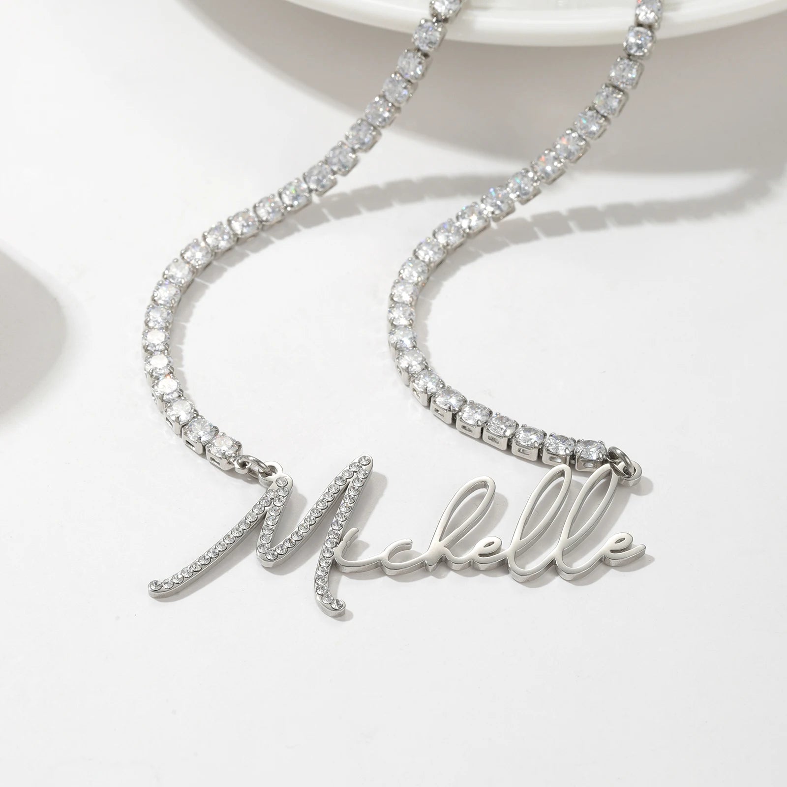Icy First Letter Signature Name Tennis Chain Necklace